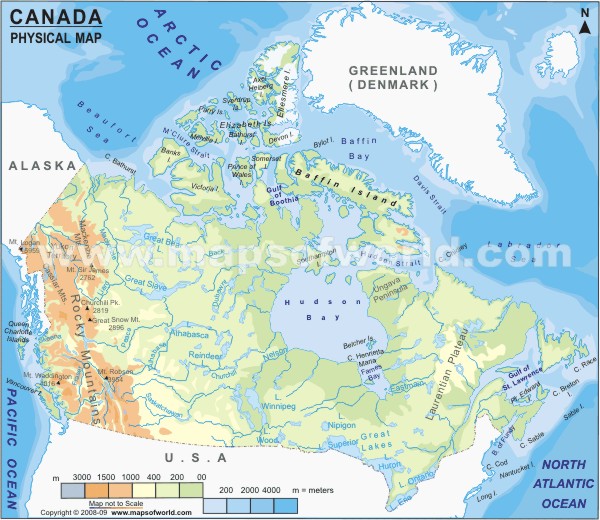 Physical Map Of Canada Physical Map Of Canada