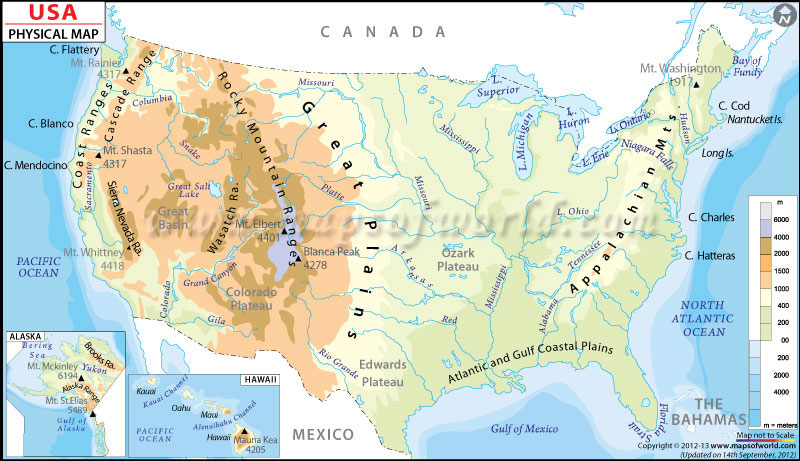 USA Physical Map Natural Landscapes And Features USA Physical Map Natural Landscapes And Features