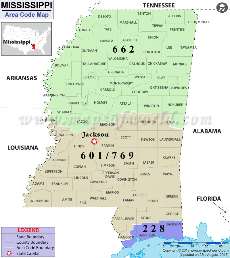 Mississippi Area Code Map Agatha LaVerne